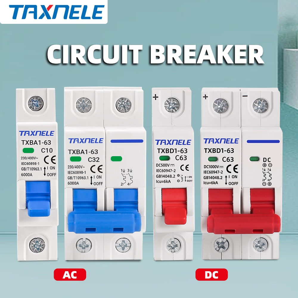 TAXNELE AC DC MCB 1P 2P Circuit breaker Air Switch 10A 16A 32A 63A Overload Short Circuit ...