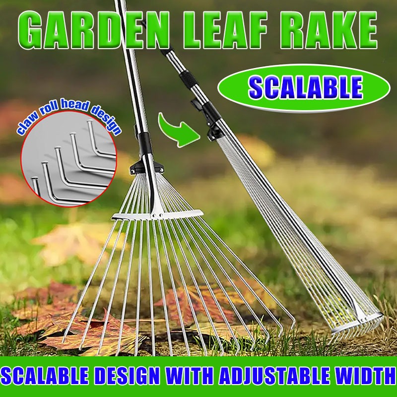 Adjustable Telescopic Metal Garden Leaf Leaves Rake Multipurpose grass ...