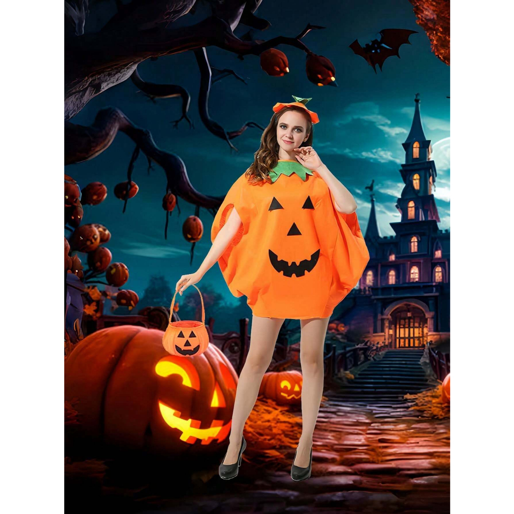 3pcs/Set Big And Small Pumpkin Costume Set Including Dress, Hat And Bag ...