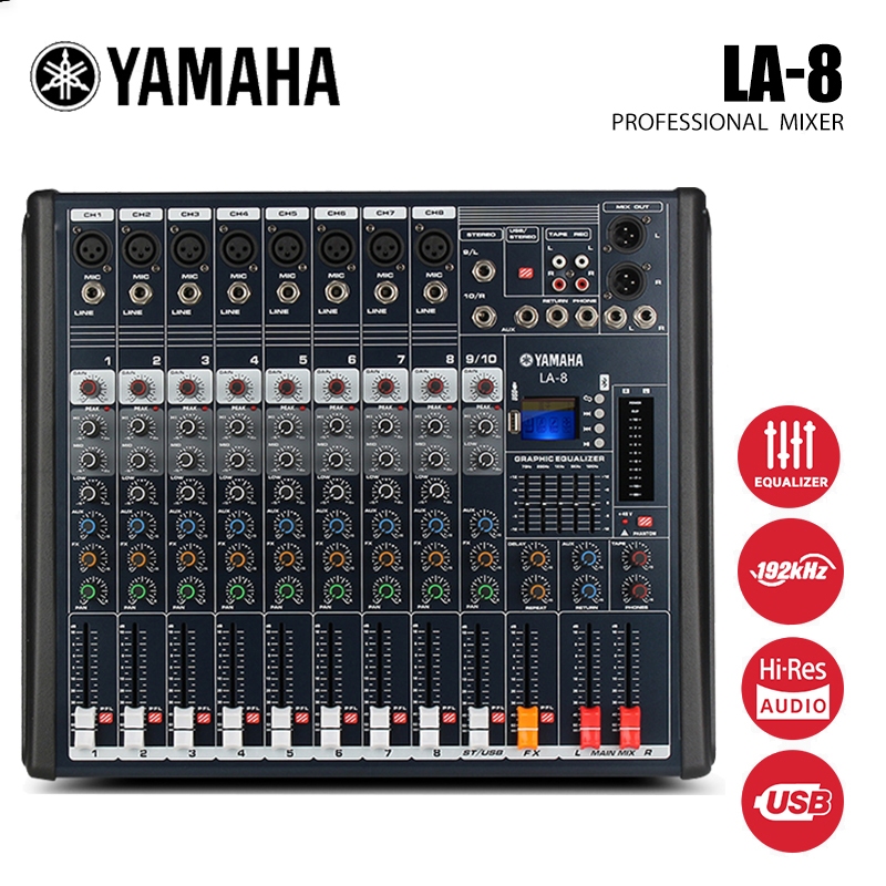 Yamaha LA-8 Mixer, 8-Channel Mixer, with Reverb Effect, Support USB ...