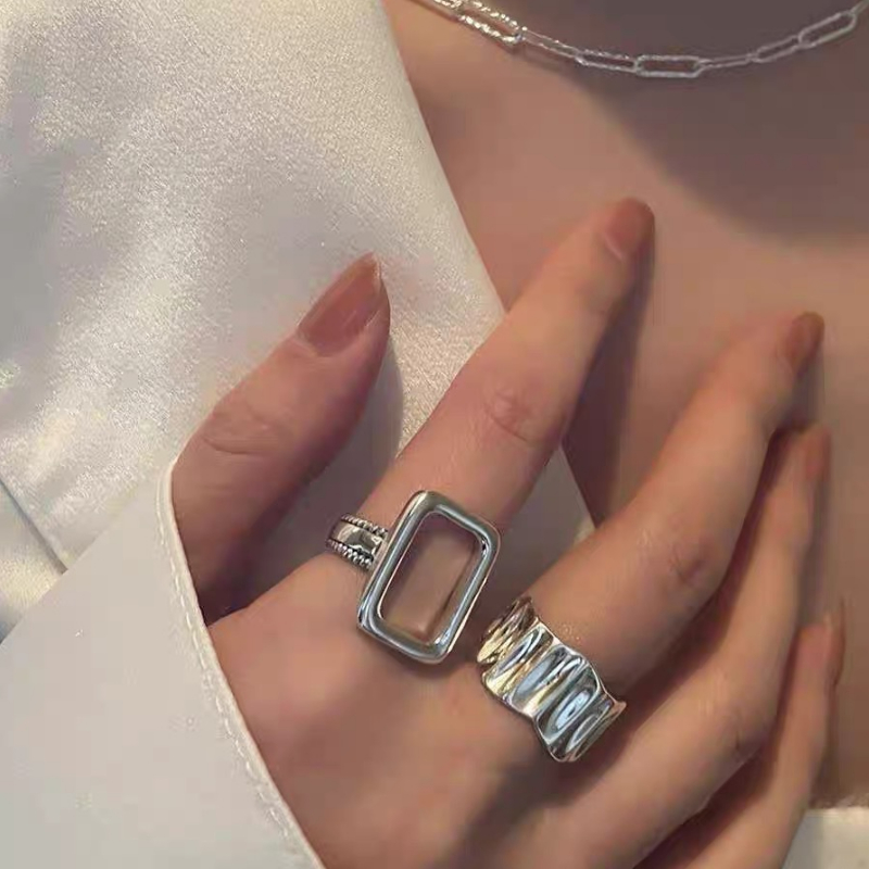 Irregular Square+Wave Shape Ring Set Fashion Accessories | Shopee ...