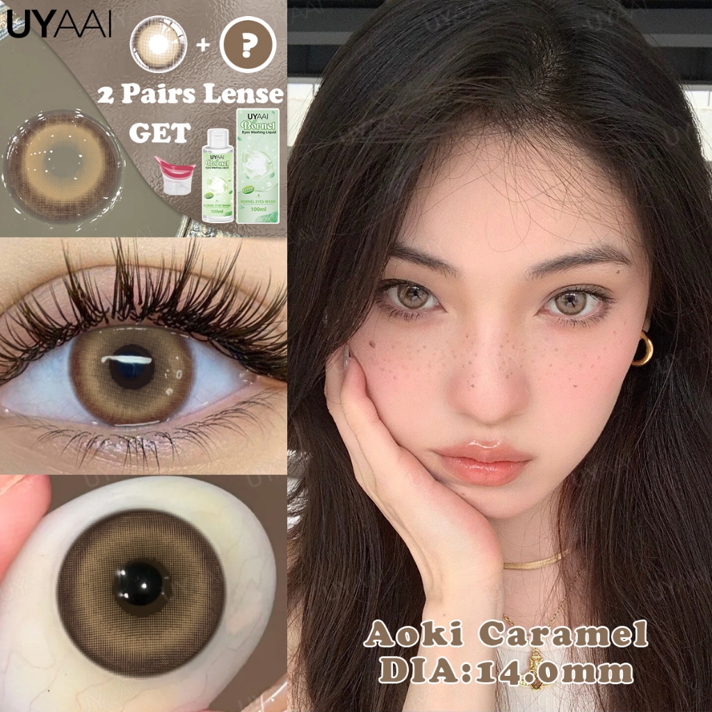 【Buy 2 GET Discounted Gift】UYAAI Natural Brown Contact Lenses with ...