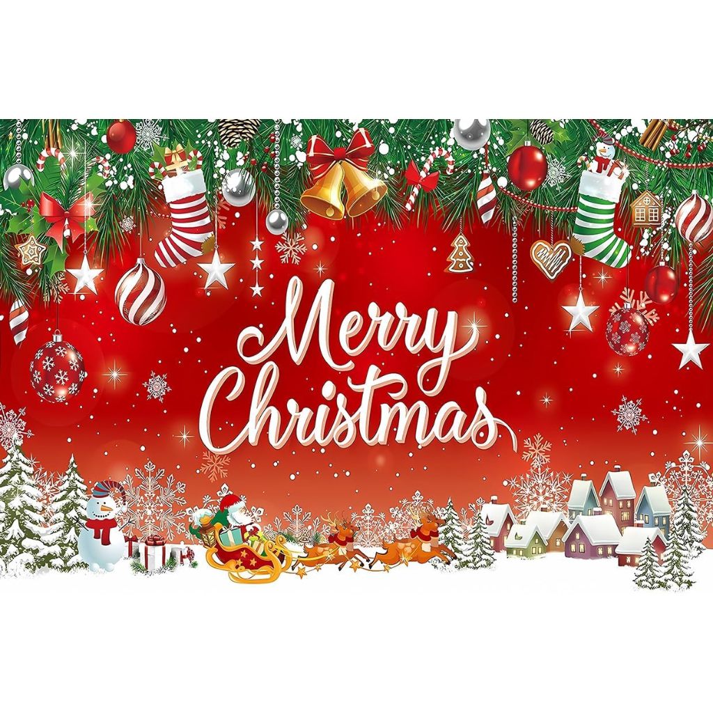 7x5ft Merry Christmas Backdrop Christmas Party Decoration Backdrop ...