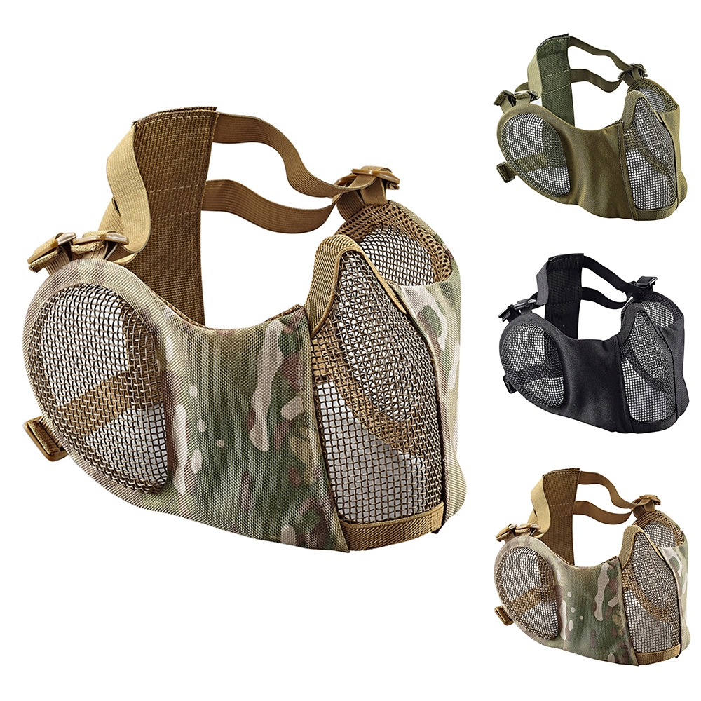 Tactical Airsoft Half Face Masks Metal Steel Mesh Ears Protection Mask ...