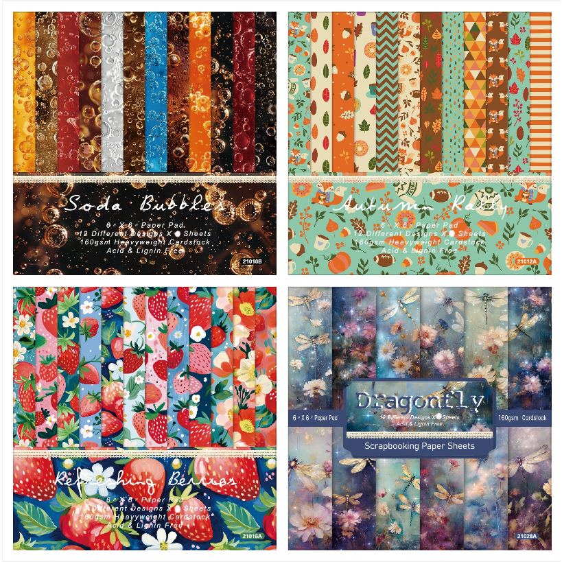 Paper Pack 6"x6" Bubble/Autumn/Berries 12 sheet Art Background Paper Card Making DIY Scrapbook ...