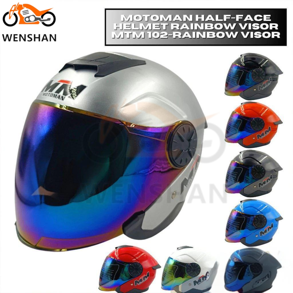 MOTOMAN HALF FACE HELMET RAINBOW VISOR MTM-102-RAINBOW MOTORCYCLE ...