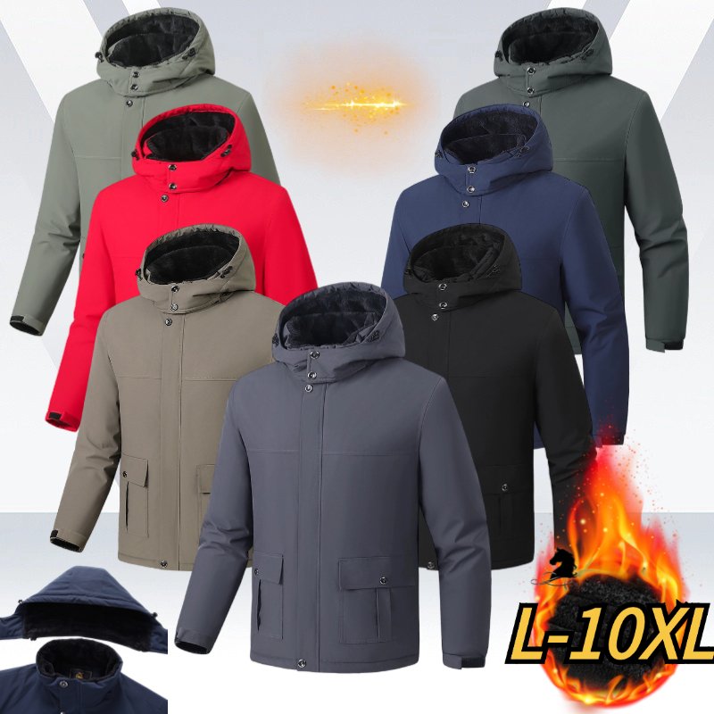 [with Video] L-10XL Large Size Detachable Hooded Winter Jacket Fleece ...