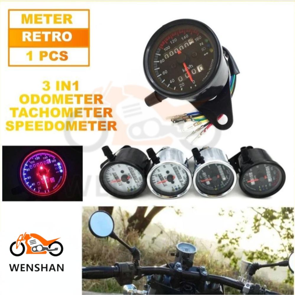 12V Motorcycle 0-160 Km/H Speedometer with LED Odometer ,Universal Cafe ...