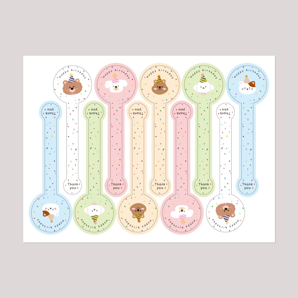 100 Pcs/Pack Cute Animal Designs Happy Birthday Stickers Cake Packaging ...