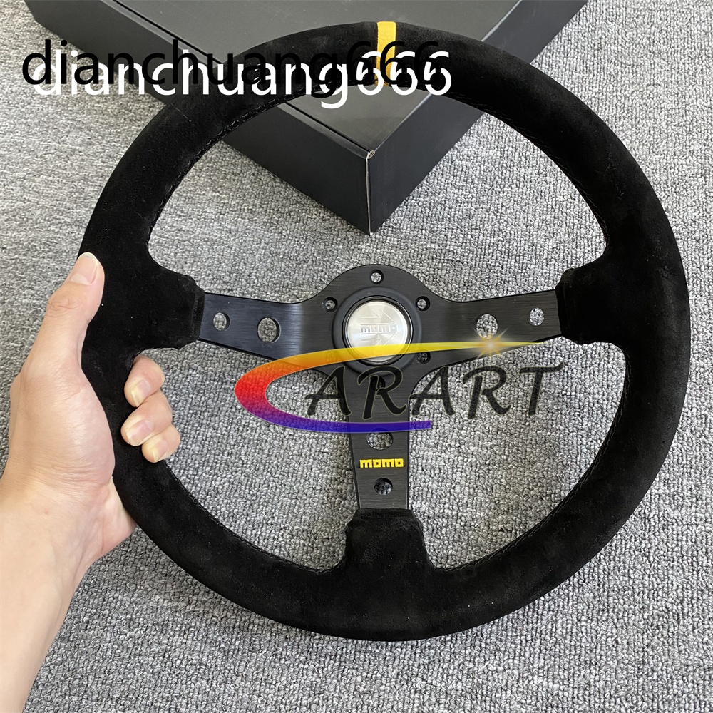 MOMO steering wheel Black stitch Silver horn Deep dish 14inch Suede Leather#MOMO | Shopee ...
