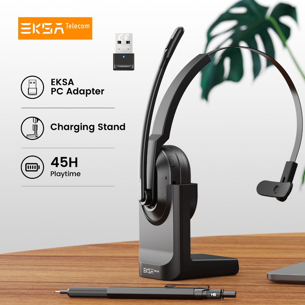 EKSA H5 PC Wireless Headphones Bluetooth 5.0 Office Headset with Charging Base USB Dongle 2 Mics ...