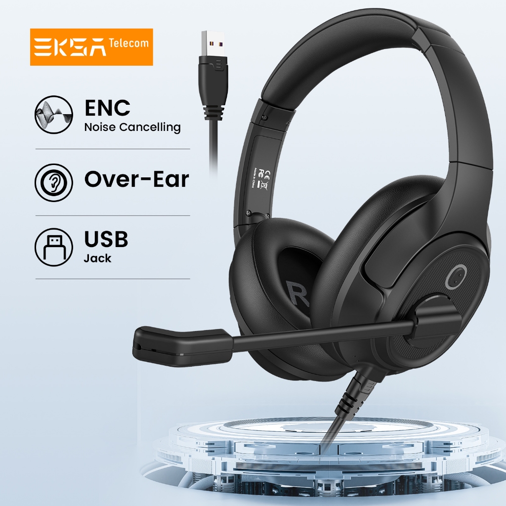 EKSA H2 USB Wired Computer Headset Over-Ear Office Headphones with ENC ...