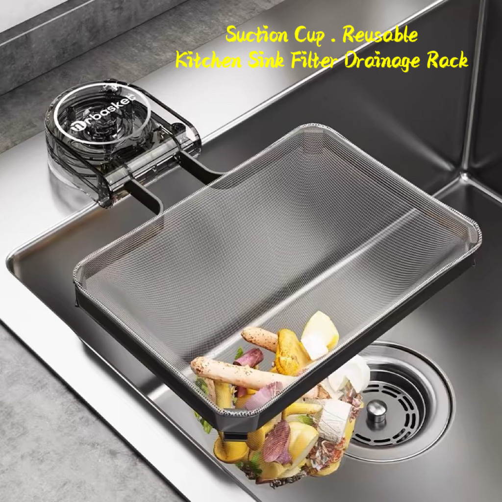 Suction Cup Kitchen Sink Filter Drainage Rack with Disposable Filter Net Basket Movable Anti ...
