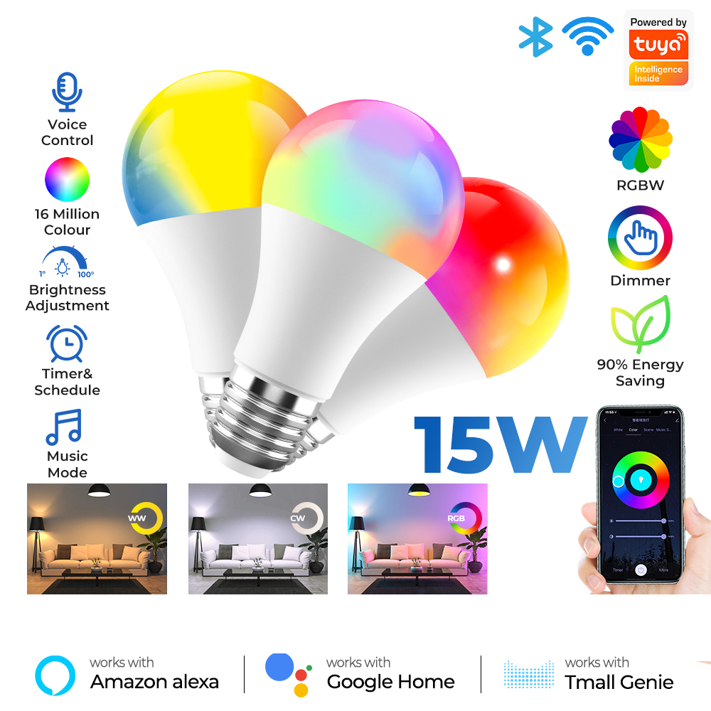 Tuya E27 15W RGB LED Wifi Smart Light Bulb for Alexa Google Home Tmall Genie | Shopee Philippines