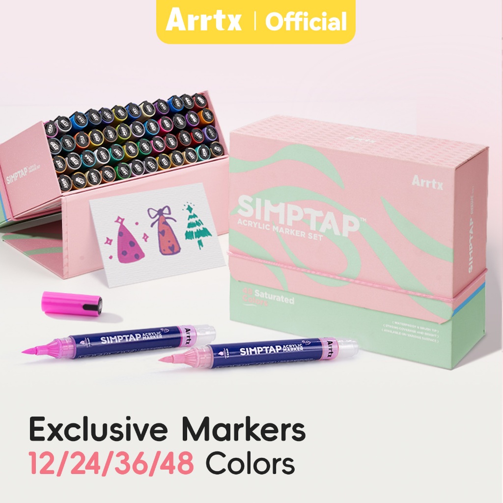 Arrtx Top Valve Action Acrylic Markers, Simptap Acrylic Paint Pens ...