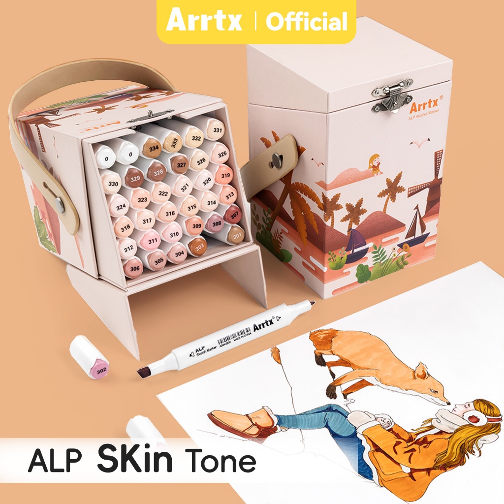 Arrtx Skin Tone Alcohol Markers, ALP 36 Colors Dual Tip Skin Color ...