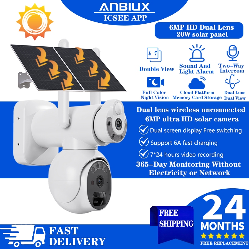 ANBIUX 6MP Solar Dual Lens HD Wireless No Network 7*24 Long Lasting ...