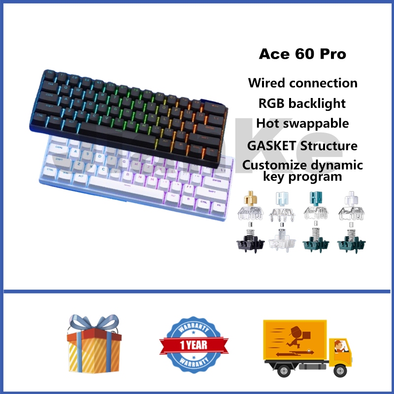 MCHOSE Ace60 Pro Wired Magnetic Switch Keyboard 60% RGB 8K Return Rate, RT0.01MM, Supports SOCD ...
