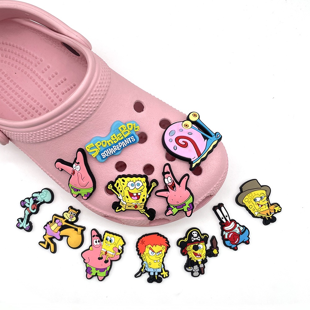 Stylish and Goofy Cute Cartoon SpongeBob SquarePants Crocs Shoe Flowers ...