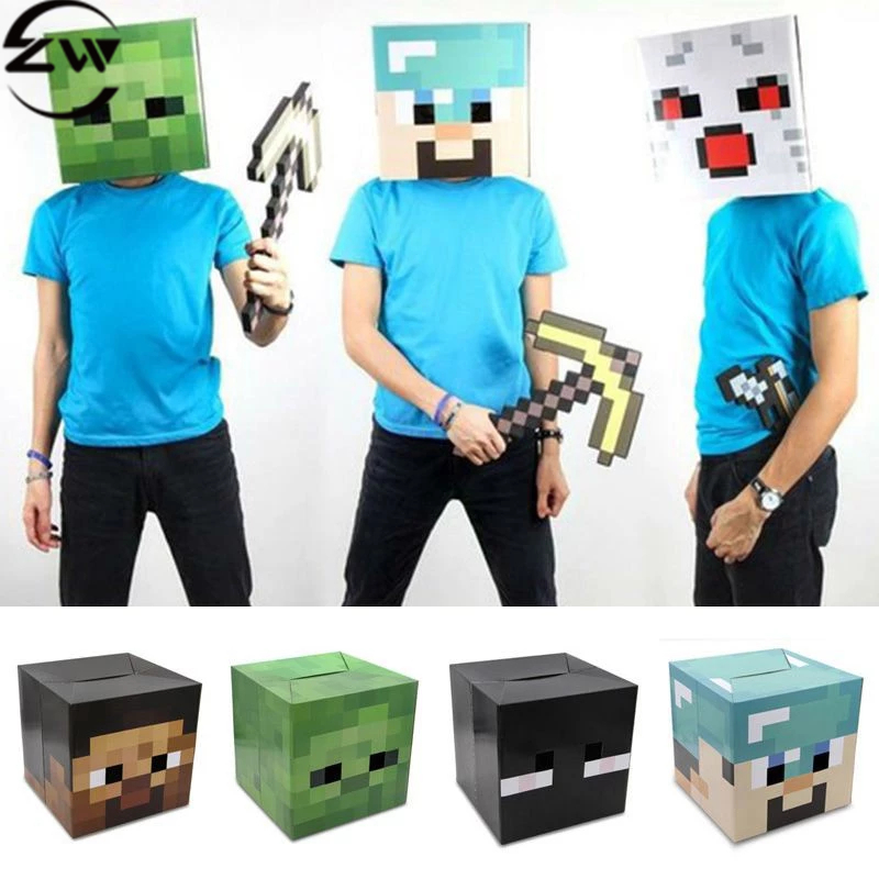 ZW Minecraft Cardboard Head Cover Box Steve Creeper Enderman Mask ...