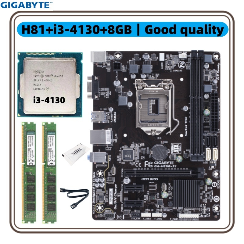 Used Gigabyte H81M-DS2/S1+8GB 16GB i3-4130 4150 4160 4170 CPU1150-pin ...