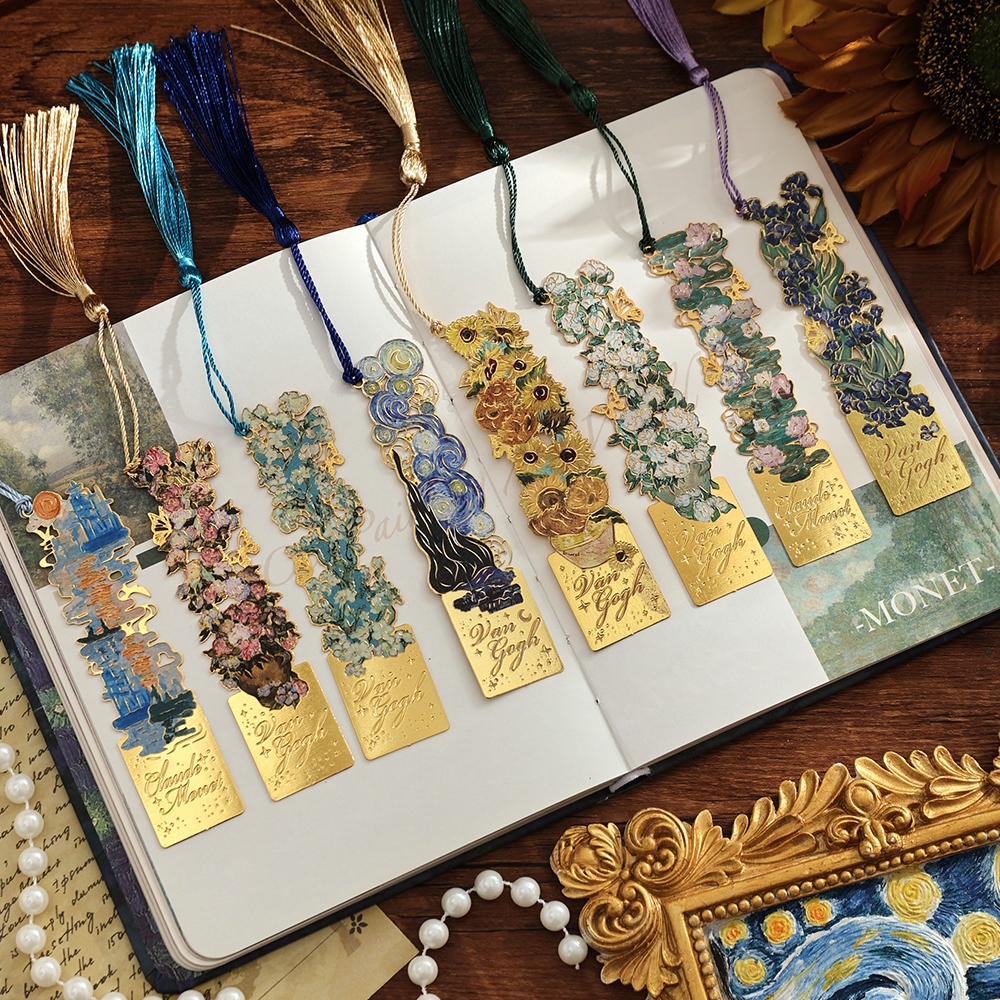 imoda 1 pc Vintage Oil Painting Metal Bookmark Hollow Bronzing Bookmark ...