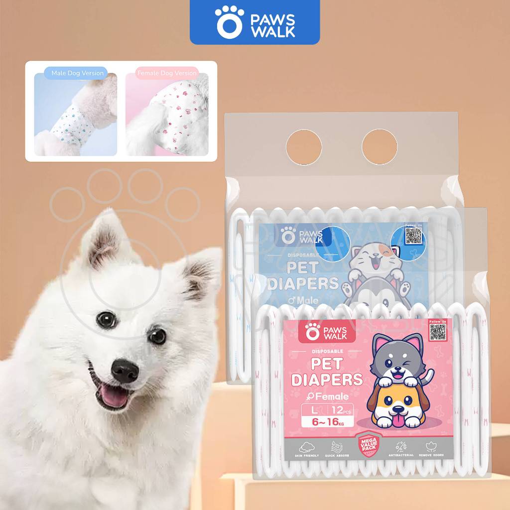 PawsWalk Pet Male Diaper Female Dog Belly Wrap Full Wrap (12 pcs per ...