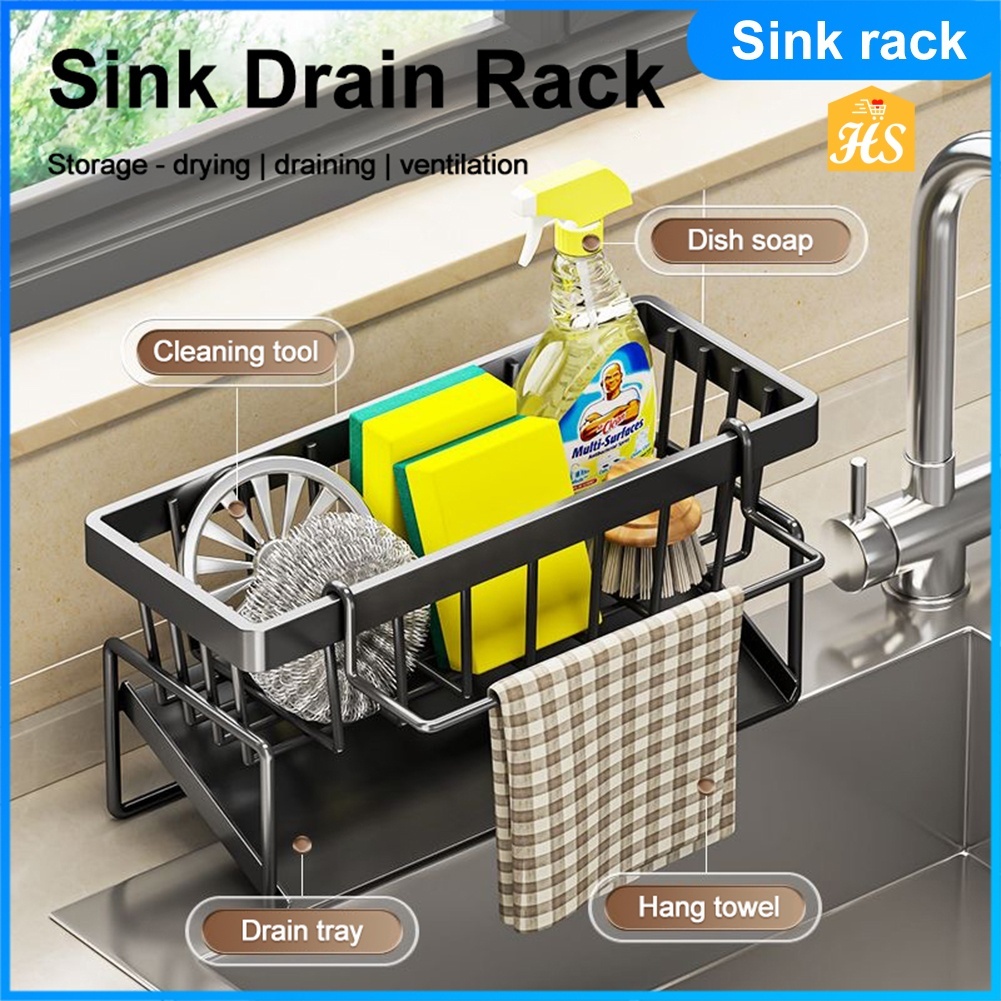 HS Sponge Drainer Rack Stainless Kitchen Organizer Bathroom Sink Rack ...