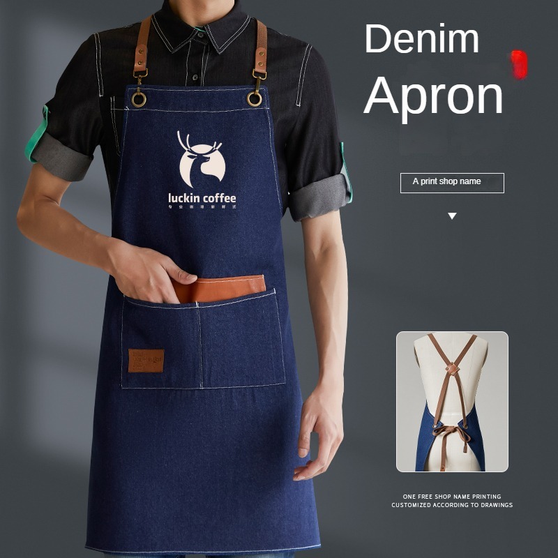 Ready Stock Denim apron custom logo printing kitchen catering dedicated ...