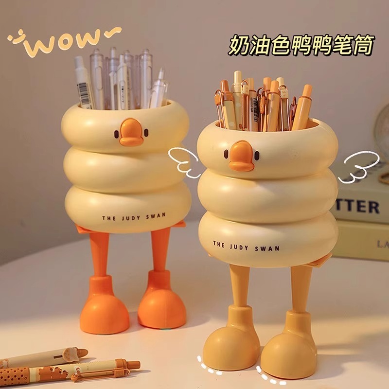 Cute Ice Cream Duck Pen Holder Large Capacity Student Hanging Desktop ...
