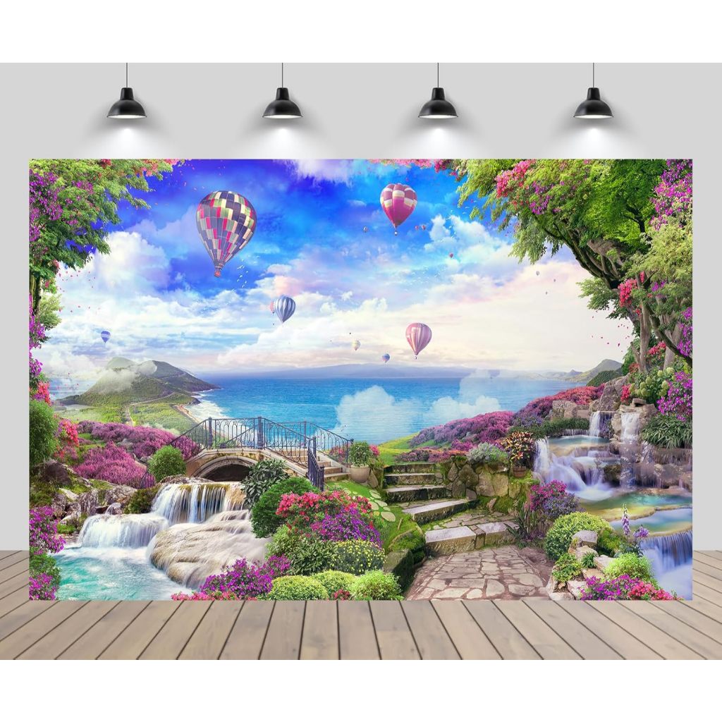 7x5ft Spring Wonderland Photography Backdrop Waterfall Garden Bridge ...