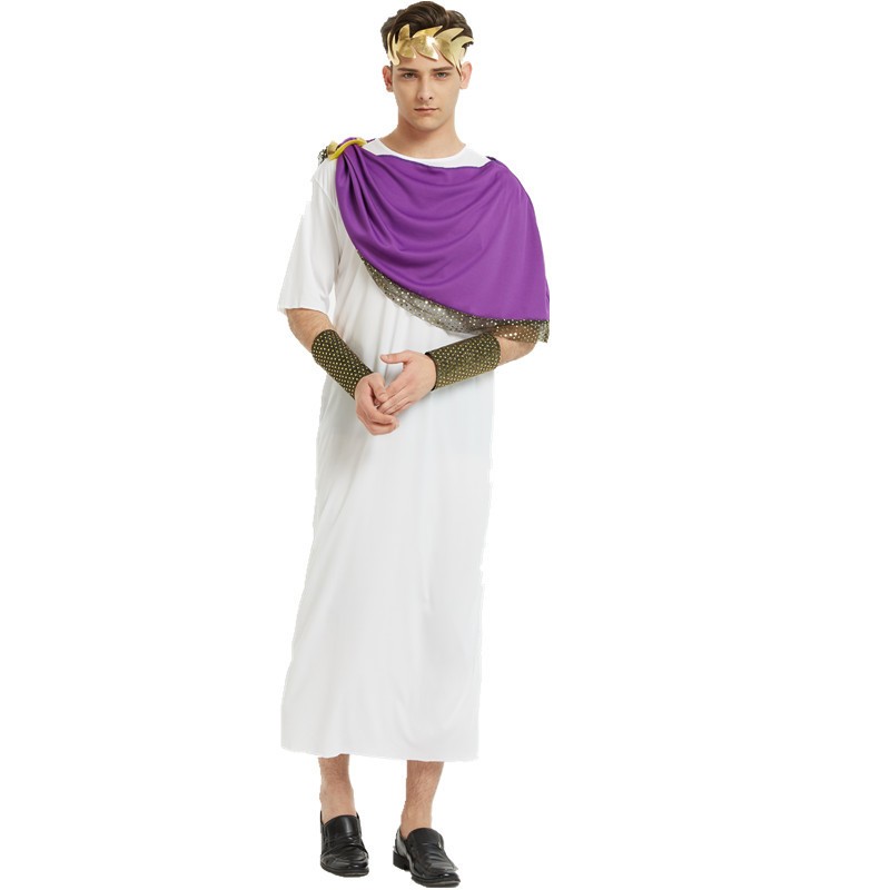 Men Ancient Greek Roman Purple Toga Adults Retro Gold Cosplay Costume ...