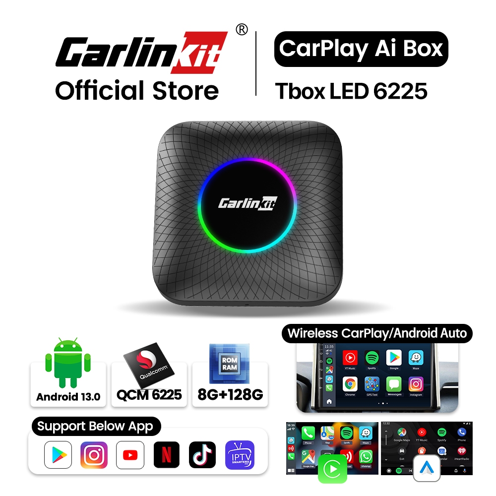 Carlinkit Ai Box Android 13 LED 8+128G Wireless Android Auto & Apple ...