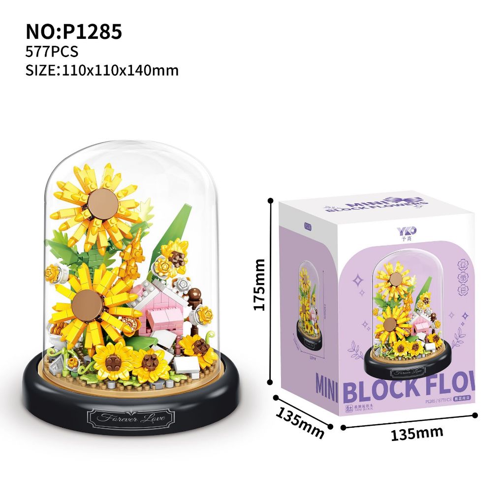 Mini Building Block 1170 DIY Flower Dome with Cover Small Particle Home ...