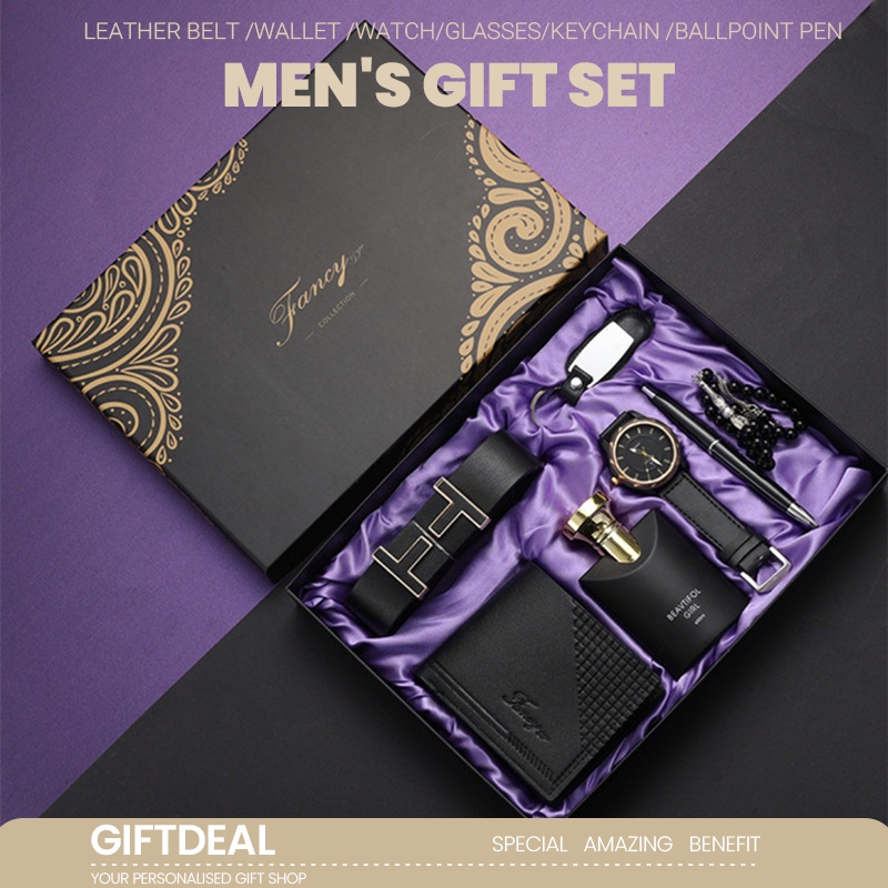 Men's Gift Set with Leather Belt Wallet Watch Glasses Keychain ...