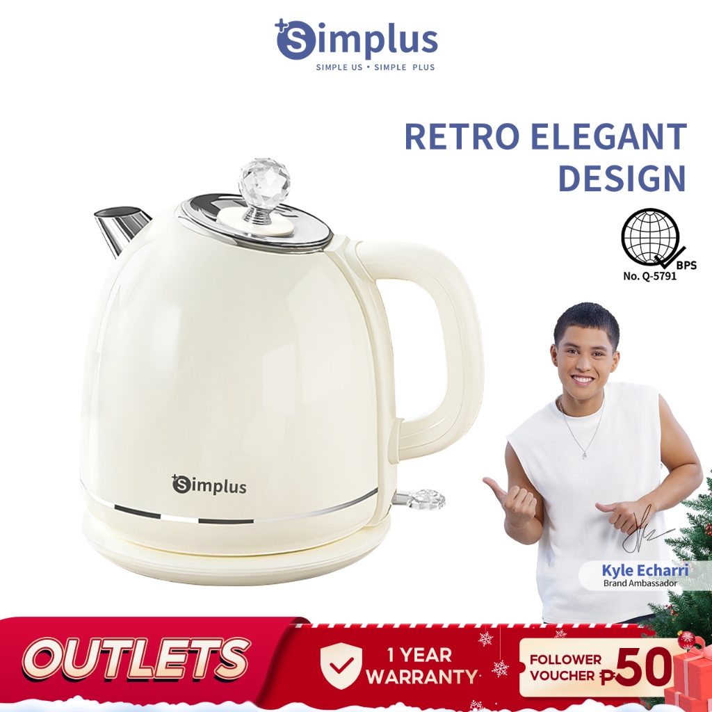 Simplus Electric Kettle Double Wall Water Boiler Heater Stainless Steel ...