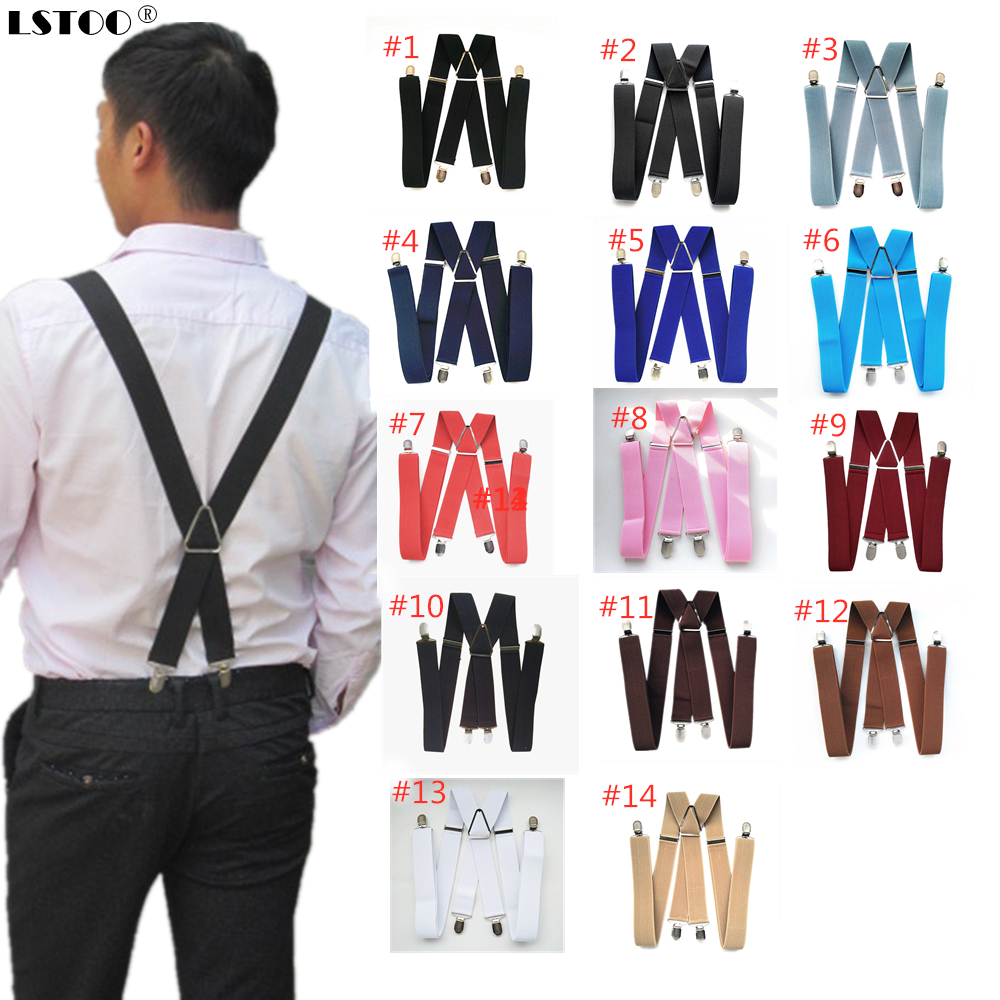 Adult Men Suspenders 3.5cm Width 4 Clips X back suspender 14 Colors ...