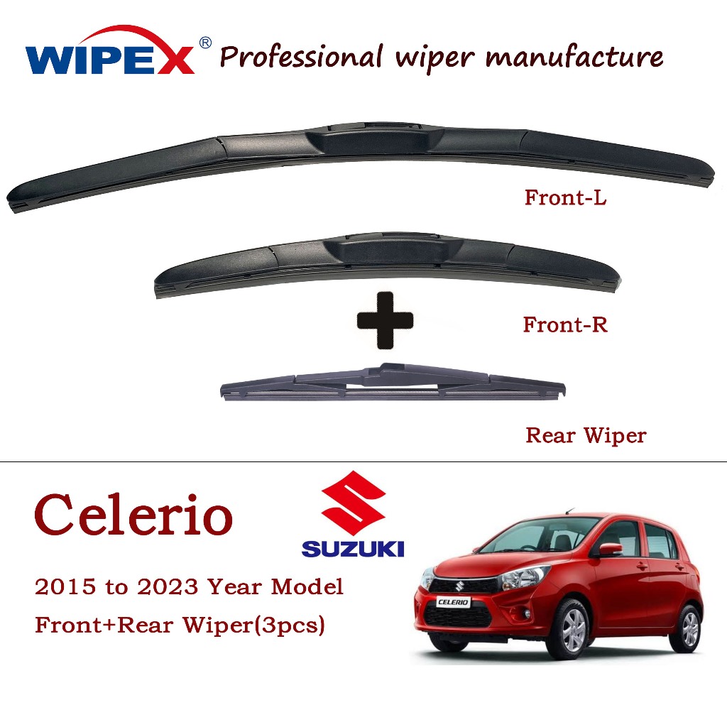 Suzuki Celerio Wiper Blade Set (Front/Rear) for 2015 to 2023 model CELE ...