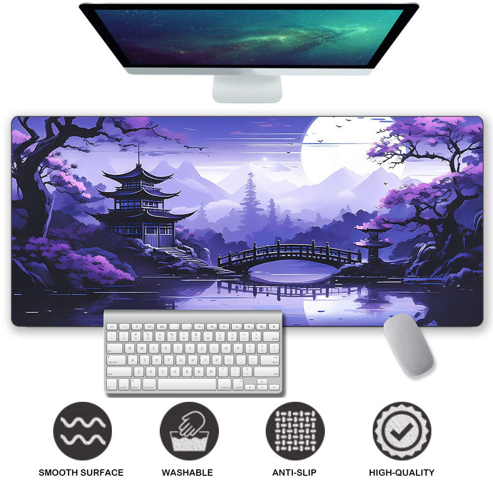 Purple japanese landscape Mousepad Japanese Pattern Custom Printed ...