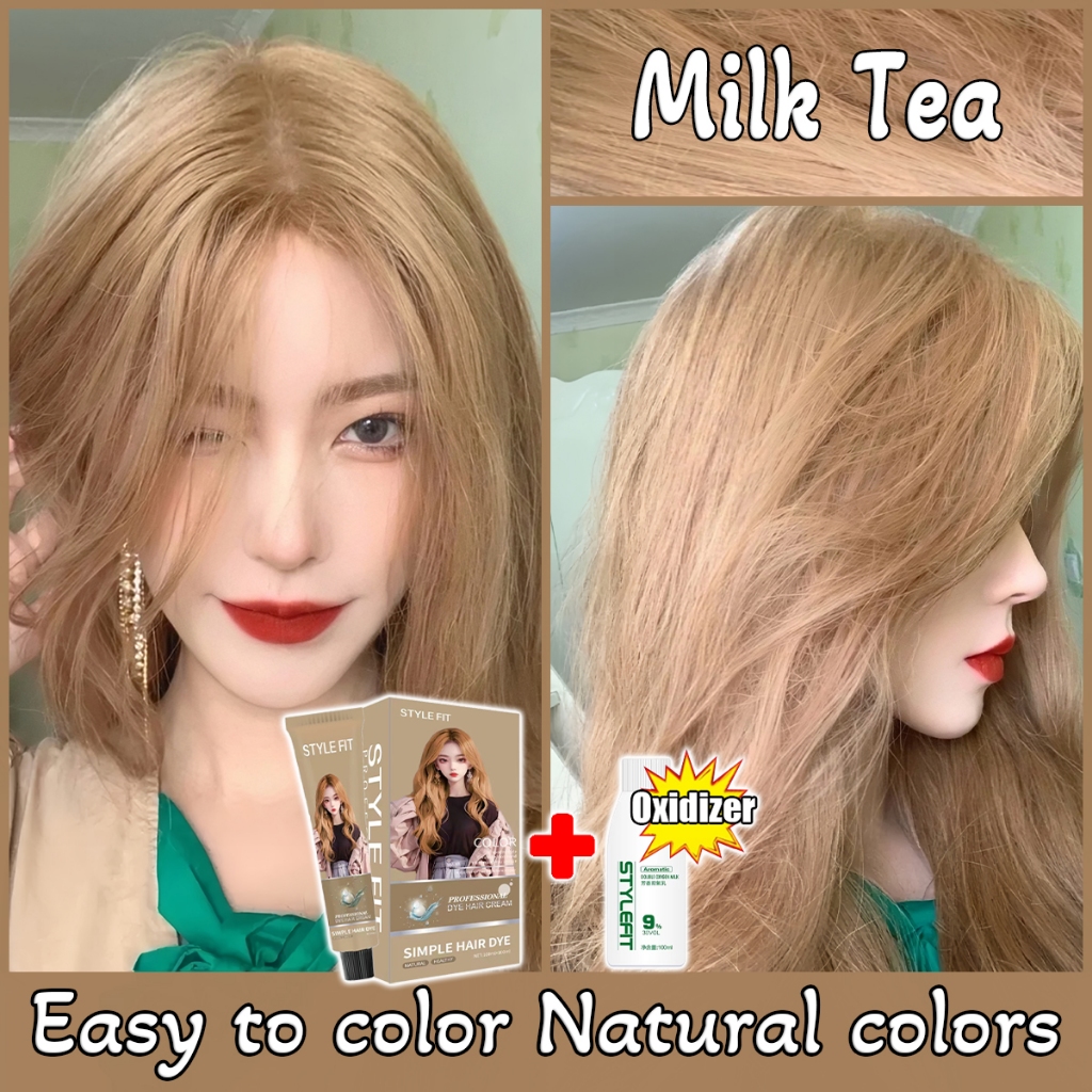STYLEFIT Hair color（100ml Hair Dye+100ml Oxidant）/Milk Tea Hair color ...