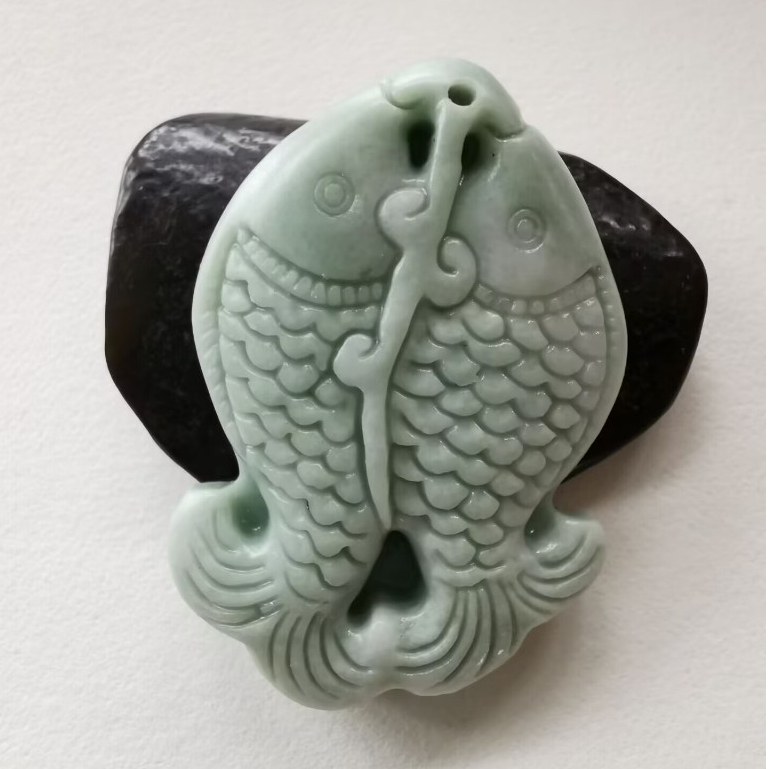 Natural Guizhou Jade Double Fish Pendant with Fish Money Dragon Safe ...