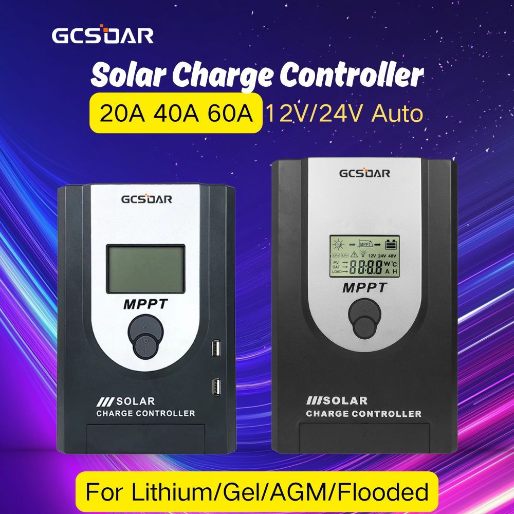 GCSOAR Solar charge Controller MPPT 20A 40A 60A 12V/24V Auto work Solar Panel for sealed li gel ...