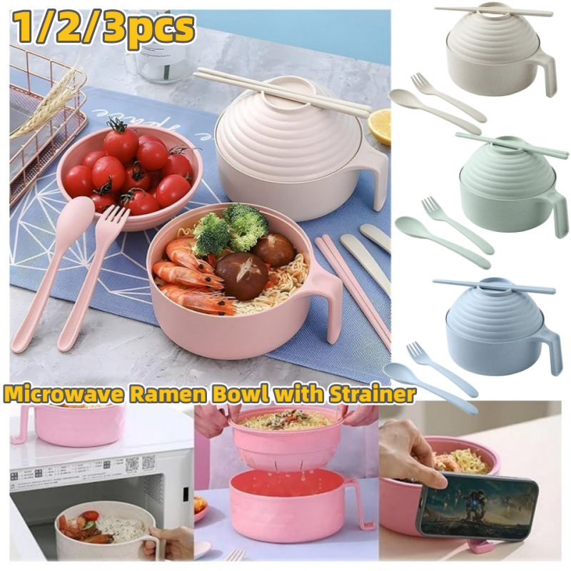 Eco-Friendly Wheat Straw Instant Noodles Bowl With Lid Bowl Spoon Fork ...