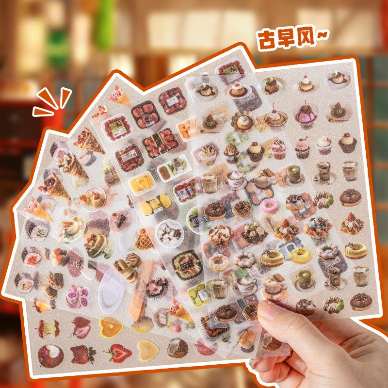 6Pcs Cute Glitter Frosted Sticker PET Waterproof Decorative Food ...