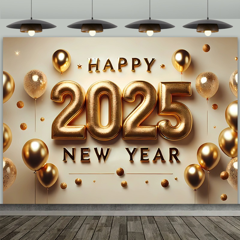 5x3ft Happy New Year Photography Background Cloth Golden New Year ...