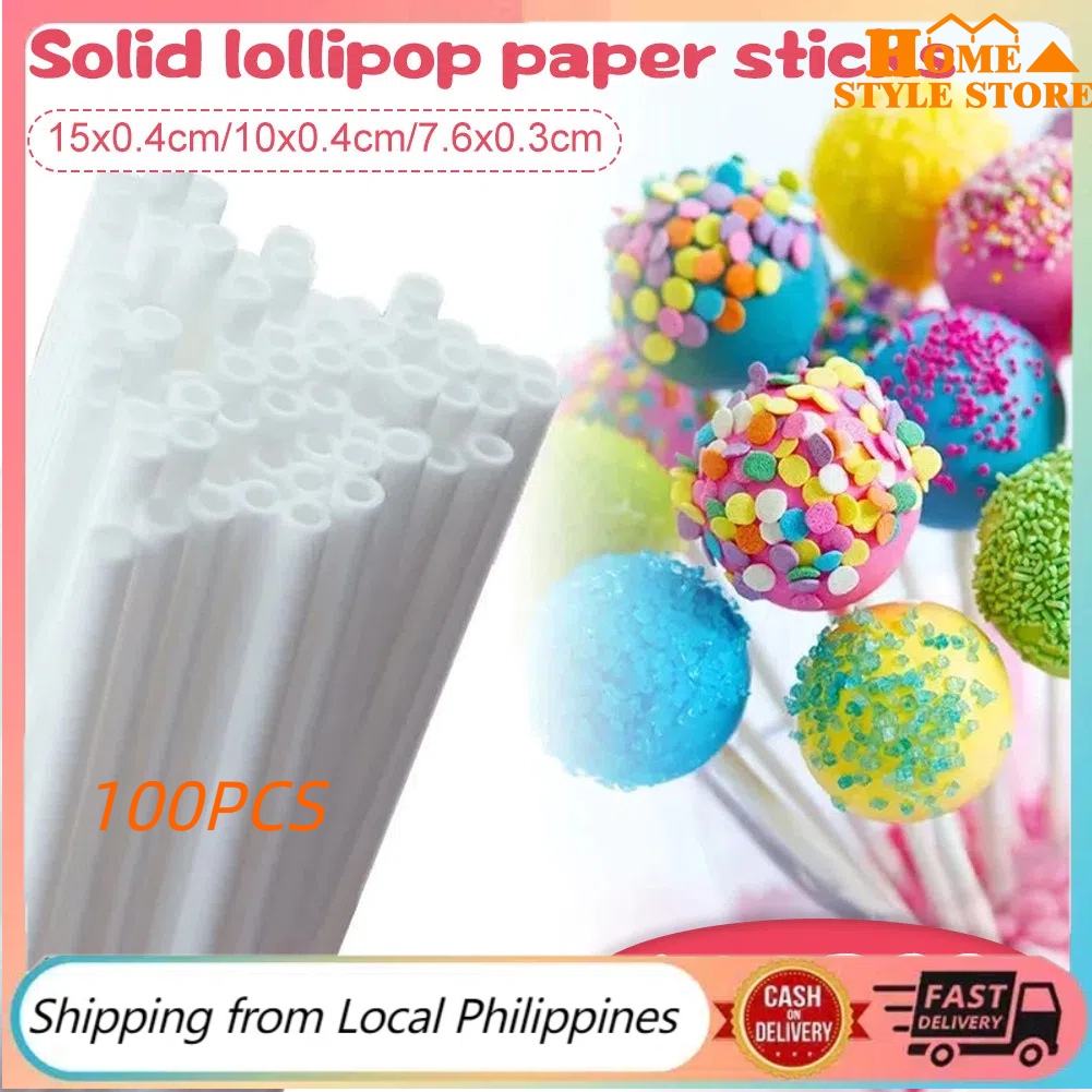 100pcs Cake Pop Sticks White Paper Dessert Solid Core Lollipop Stick ...