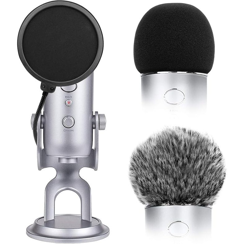Microphone Cover with Pop Filter, 3 in 1 Mic Furry Windscreen ...