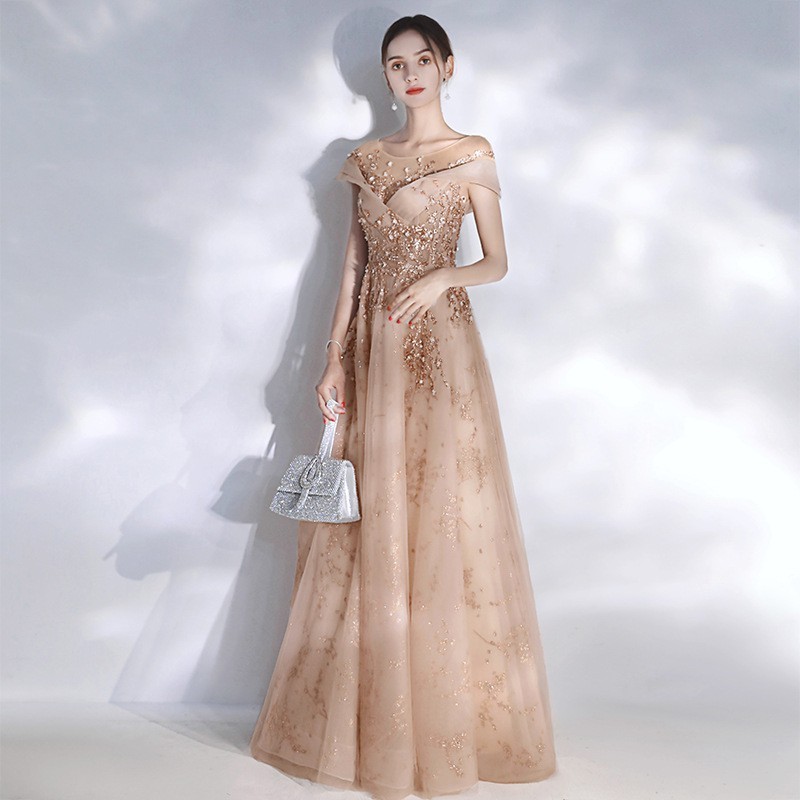 Shiny Gold Beading Lace Up Women's Prom Shower Party Evening Dress Gala ...