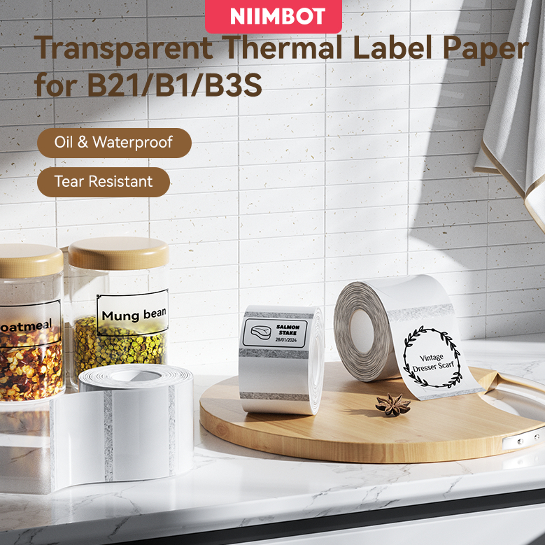 NIIMBOT B1 B21 B3S Transparent label paper name sticker waterproof thermal label sticker marking ...