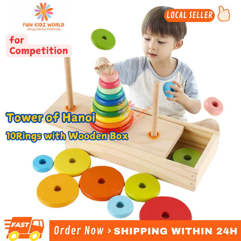 (On Hand)10 Rings Tower of Hanoi for Competition 8 Rings Wooden Toys ...